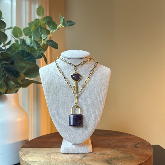 Hand Crafted | Jewelry | Amethyst Crystal Lock Key Set Paper Clip Chain ...